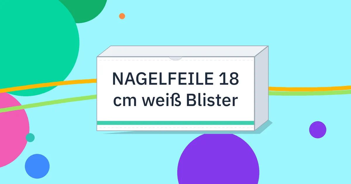 Symbolbild: Packung mit der Aufschrift NAGELFEILE 18 cm weiß Blister (PZN 10349407) – Verfügbarkeit und Bezug in Apotheken in Frankfurt am Main