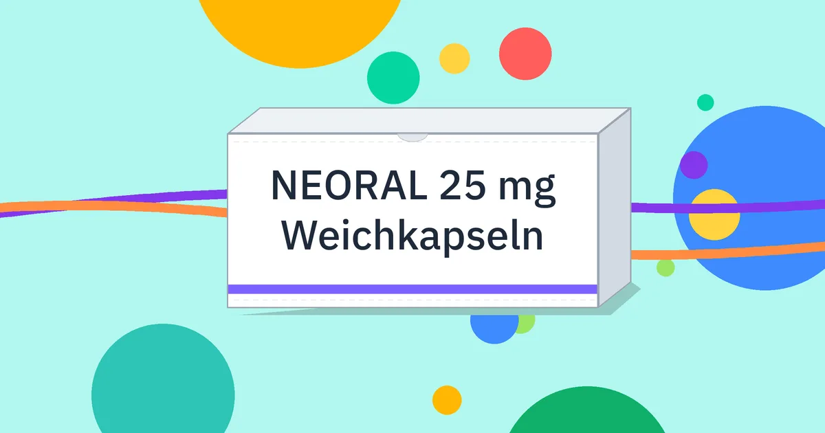 Symbolbild: Packung mit der Aufschrift NEORAL 25 mg Weichkapseln (PZN 17175181) – Verfügbarkeit und Bezug in Apotheken in Frankfurt am Main