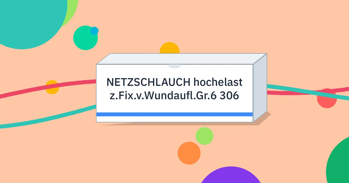 Symbolbild: Packung mit der Aufschrift NETZSCHLAUCH hochelast z.Fix.v.Wundaufl.Gr.6 306 (PZN 04303677) – Verfügbarkeit und Bezug in Apotheken in Frankfurt am Main