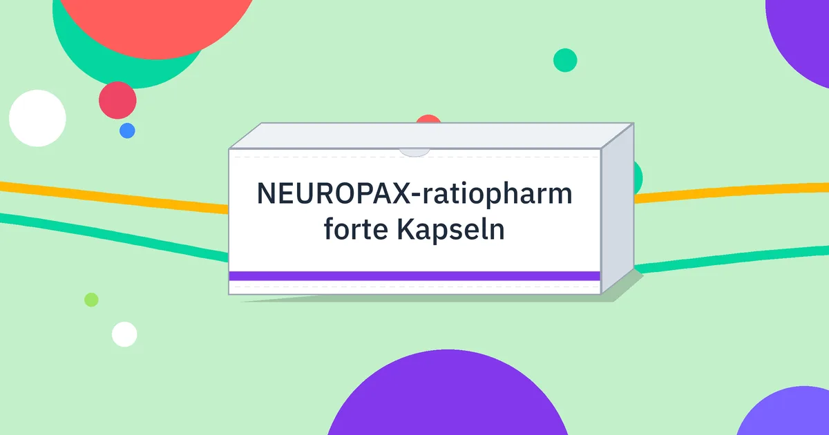 Symbolbild: Packung mit der Aufschrift NEUROPAX-ratiopharm forte Kapseln (PZN 19386574) – Verfügbarkeit und Bezug in Apotheken in Frankfurt am Main