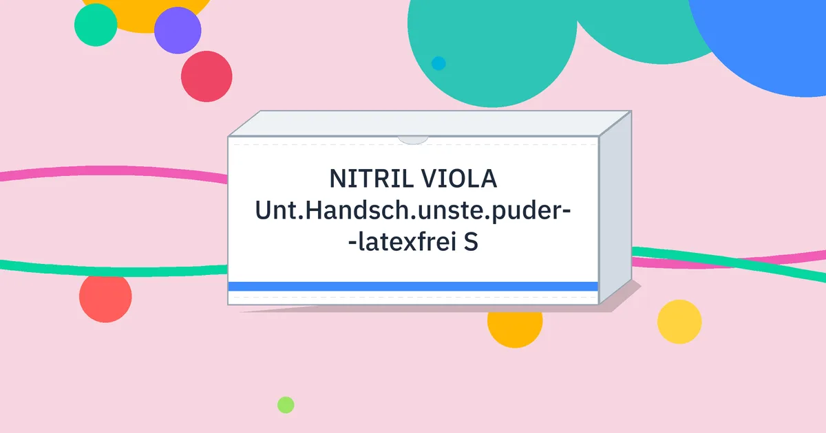 Symbolbild: Packung mit der Aufschrift NITRIL VIOLA Unt.Handsch.unste.puder--latexfrei S (PZN 18098554) – Verfügbarkeit und Bezug in Apotheken in Frankfurt am Main