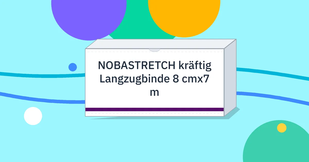Symbolbild: Packung mit der Aufschrift NOBASTRETCH kräftig Langzugbinde 8 cmx7 m (PZN 01419586) – Verfügbarkeit und Bezug in Apotheken in Frankfurt am Main
