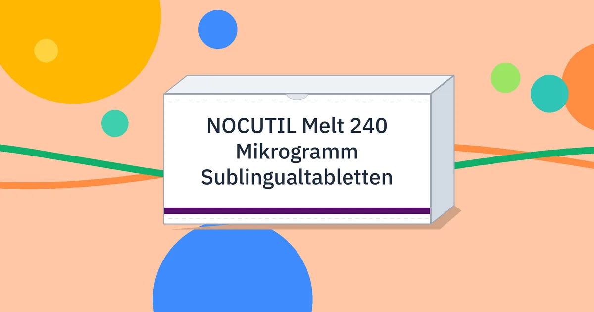 Symbolbild: Packung mit der Aufschrift NOCUTIL Melt 240 Mikrogramm Sublingualtabletten (PZN 19234433) – Verfügbarkeit und Bezug in Apotheken in Frankfurt am Main