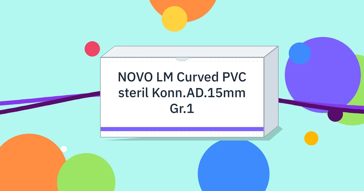 Symbolbild: Packung mit der Aufschrift NOVO LM Curved PVC steril Konn.AD.15mm Gr.1 (PZN 19118856) – Verfügbarkeit und Bezug in Apotheken in Frankfurt am Main