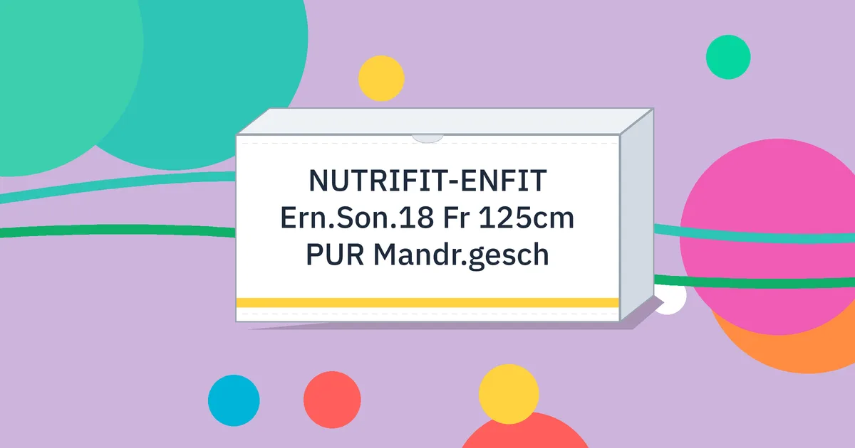 Symbolbild: Packung mit der Aufschrift NUTRIFIT-ENFIT Ern.Son.18 Fr 125cm PUR Mandr.gesch (PZN 14174235) – Verfügbarkeit und Bezug in Apotheken in Frankfurt am Main