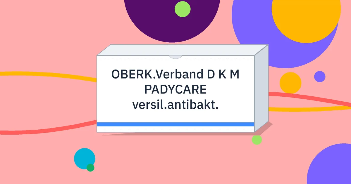 Symbolbild: Packung mit der Aufschrift OBERK.Verband D K M PADYCARE versil.antibakt. (PZN 10938753) – Verfügbarkeit und Bezug in Apotheken in Frankfurt am Main