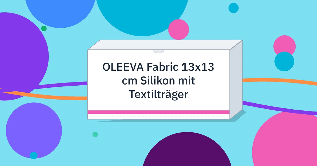 Symbolbild: Packung mit der Aufschrift OLEEVA Fabric 13x13 cm Silikon mit Textilträger (PZN 11616224) – Verfügbarkeit und Bezug in Apotheken in Frankfurt am Main