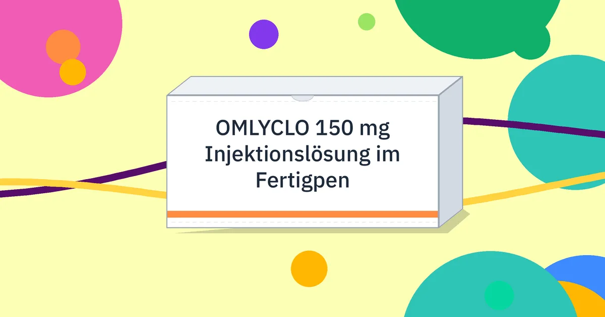 Symbolbild: Packung mit der Aufschrift OMLYCLO 150 mg Injektionslösung im Fertigpen (PZN 19203295) – Verfügbarkeit und Bezug in Apotheken in Frankfurt am Main
