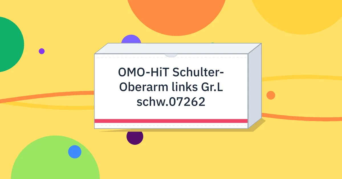 Symbolbild: Packung mit der Aufschrift OMO-HiT Schulter-Oberarm links Gr.L schw.07262 (PZN 03640533) – Verfügbarkeit und Bezug in Apotheken in Frankfurt am Main
