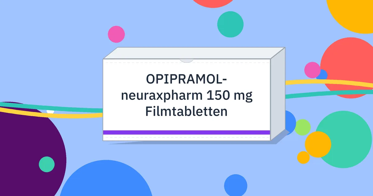 Symbolbild: Packung mit der Aufschrift OPIPRAMOL-neuraxpharm 150 mg Filmtabletten (PZN 03480124) – Verfügbarkeit und Bezug in Apotheken in Frankfurt am Main
