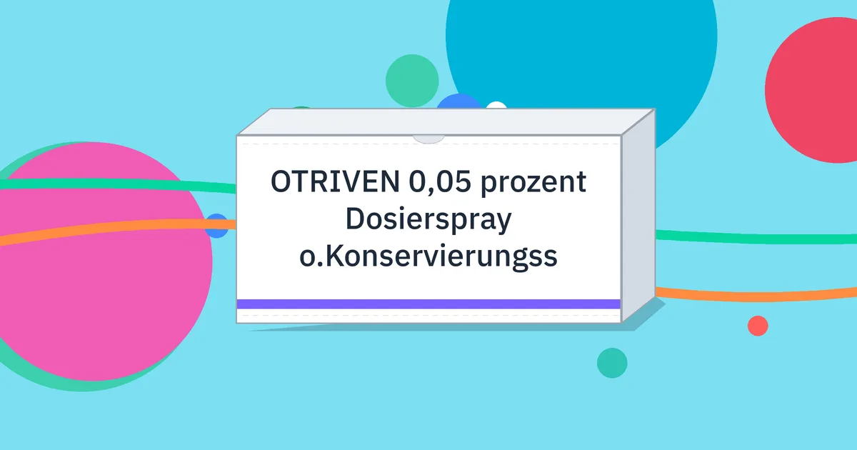 Symbolbild: Packung mit der Aufschrift OTRIVEN 0,05 prozent Dosierspray o.Konservierungss (PZN 08444558) – Verfügbarkeit und Bezug in Apotheken in Frankfurt am Main