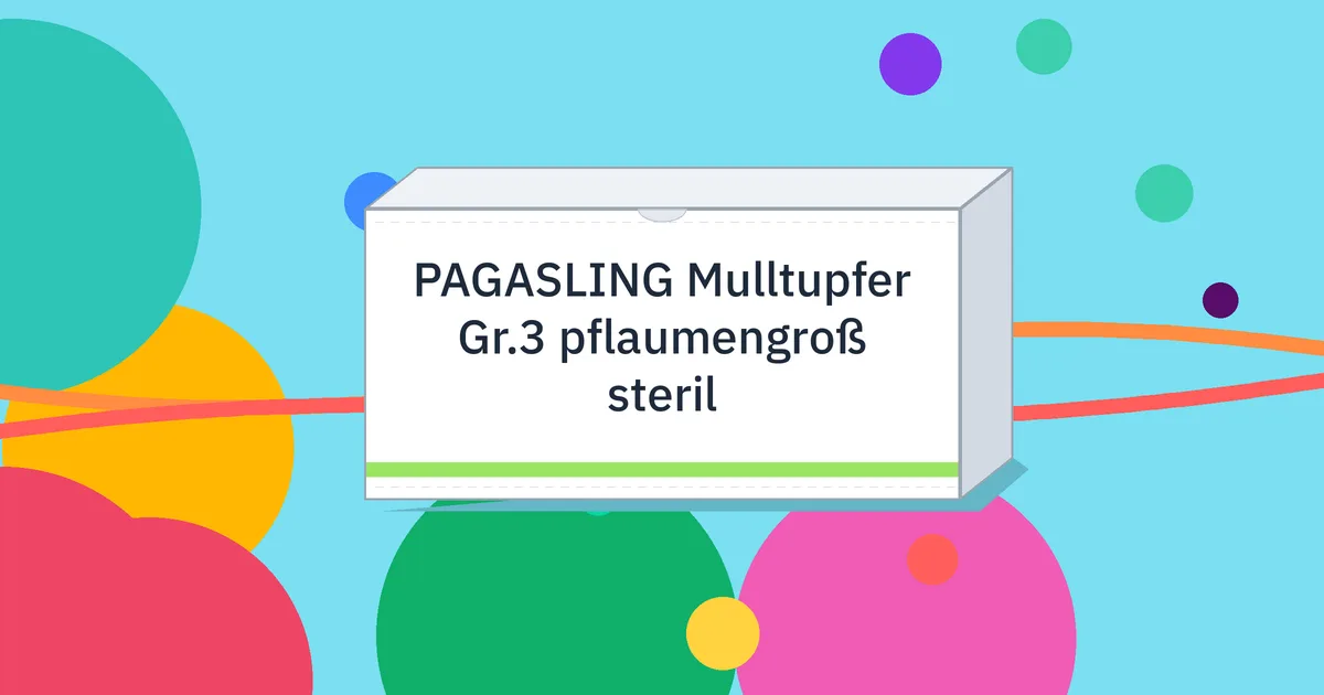 Symbolbild: Packung mit der Aufschrift PAGASLING Mulltupfer Gr.3 pflaumengroß steril (PZN 20165594) – Verfügbarkeit und Bezug in Apotheken in Frankfurt am Main