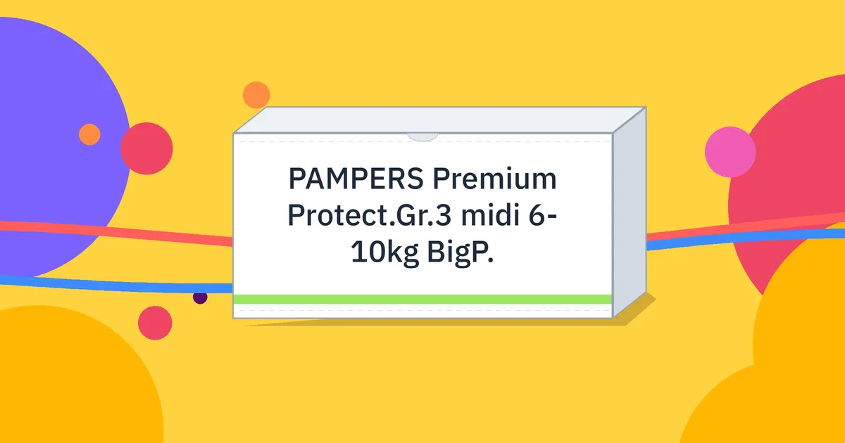 Symbolbild: Packung mit der Aufschrift PAMPERS Premium Protect.Gr.3 midi 6-10kg BigP. (PZN 19373100) – Verfügbarkeit und Bezug in Apotheken in Frankfurt am Main