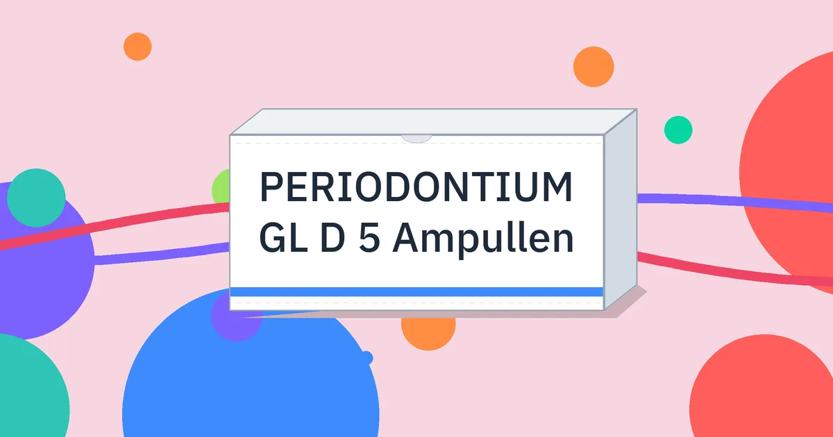 Symbolbild: Packung mit der Aufschrift PERIODONTIUM GL D 5 Ampullen (PZN 02946980) – Verfügbarkeit und Bezug in Apotheken in Frankfurt am Main