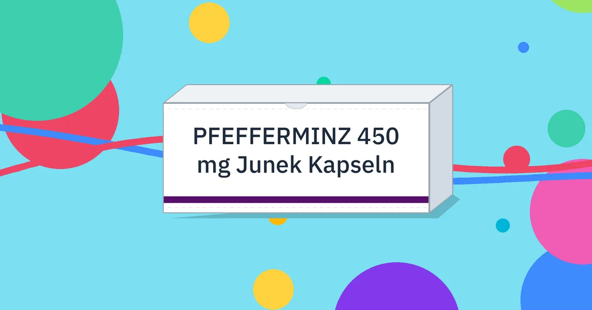 Symbolbild: Packung mit der Aufschrift PFEFFERMINZ 450 mg Junek Kapseln (PZN 10053049) – Verfügbarkeit und Bezug in Apotheken in Frankfurt am Main