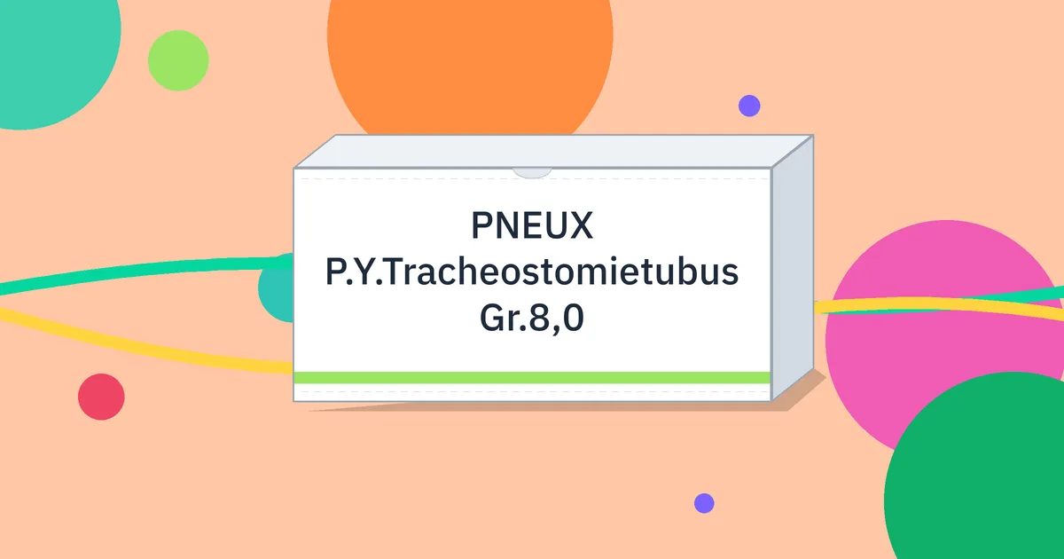 Symbolbild: Packung mit der Aufschrift PNEUX P.Y.Tracheostomietubus Gr.8,0 (PZN 14166069) – Verfügbarkeit und Bezug in Apotheken in Frankfurt am Main