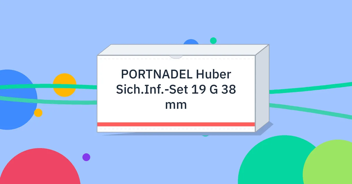 Symbolbild: Packung mit der Aufschrift PORTNADEL Huber Sich.Inf.-Set 19 G 38 mm (PZN 00354488) – Verfügbarkeit und Bezug in Apotheken in Frankfurt am Main