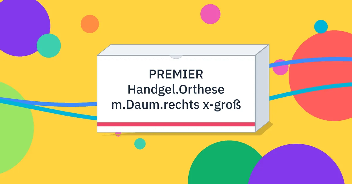 Symbolbild: Packung mit der Aufschrift PREMIER Handgel.Orthese m.Daum.rechts x-groß (PZN 04497500) – Verfügbarkeit und Bezug in Apotheken in Frankfurt am Main