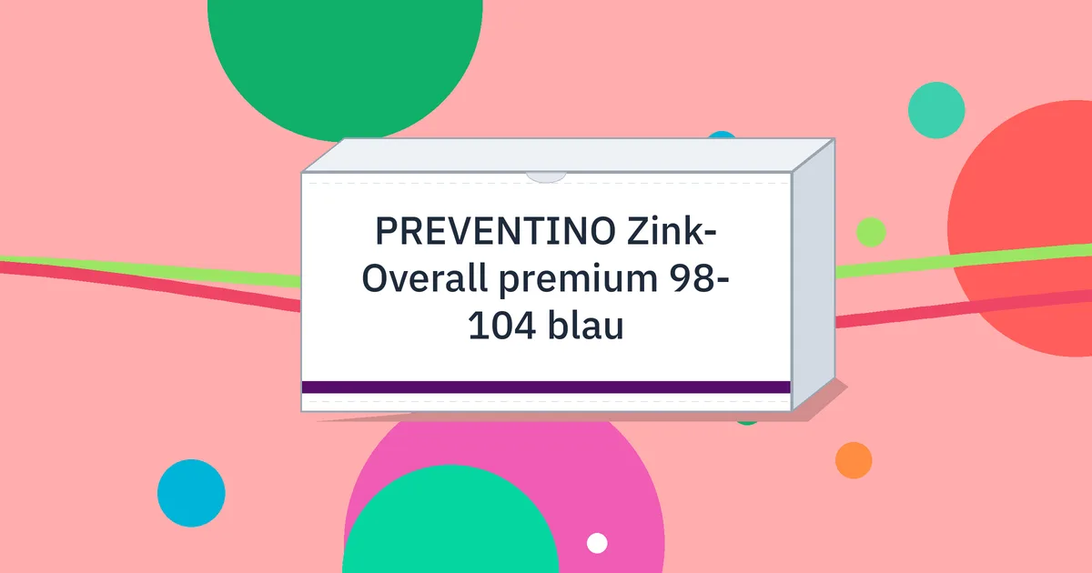 Symbolbild: Packung mit der Aufschrift PREVENTINO Zink-Overall premium 98-104 blau (PZN 12446468) – Verfügbarkeit und Bezug in Apotheken in Frankfurt am Main