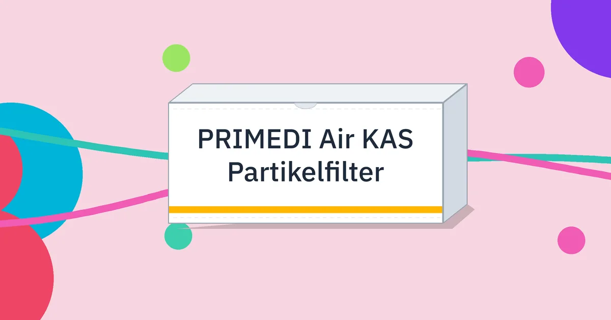 Symbolbild: Packung mit der Aufschrift PRIMEDI Air KAS Partikelfilter (PZN 10780571) – Verfügbarkeit und Bezug in Apotheken in Frankfurt am Main