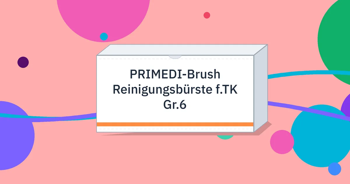 Symbolbild: Packung mit der Aufschrift PRIMEDI-Brush Reinigungsbürste f.TK Gr.6 (PZN 19999992) – Verfügbarkeit und Bezug in Apotheken in Frankfurt am Main