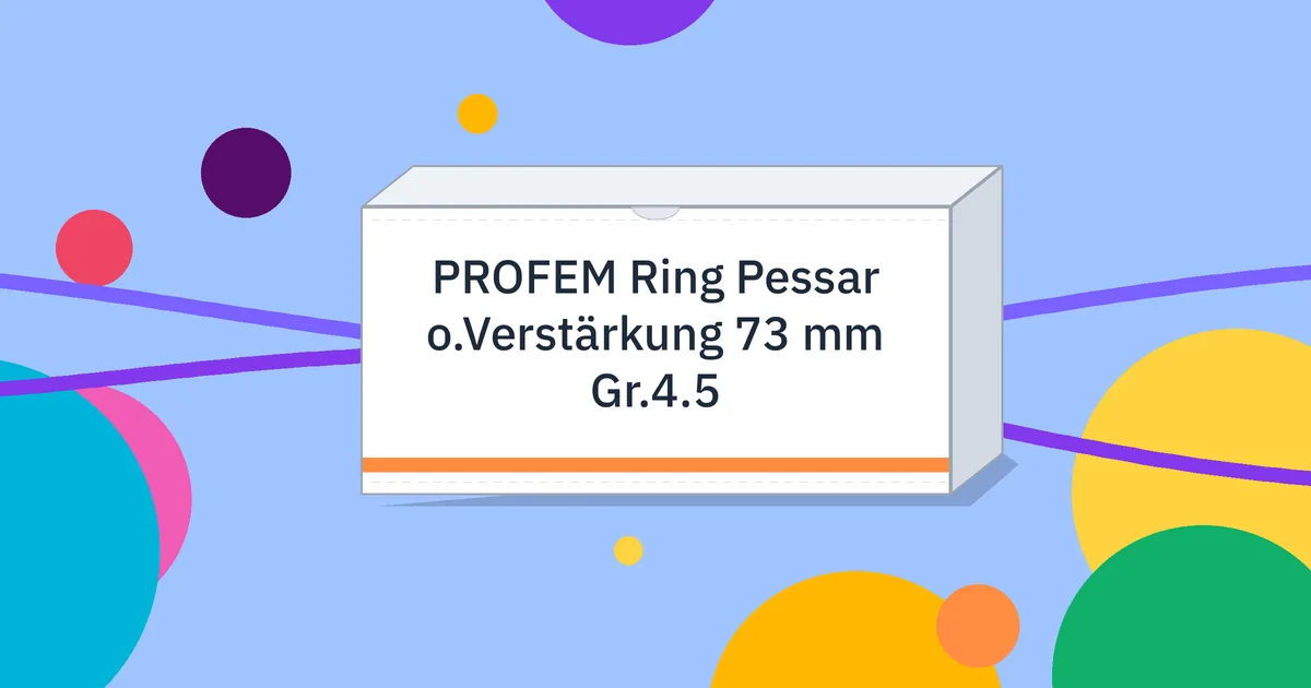 Symbolbild: Packung mit der Aufschrift PROFEM Ring Pessar o.Verstärkung 73 mm Gr.4.5 (PZN 19998403) – Verfügbarkeit und Bezug in Apotheken in Frankfurt am Main