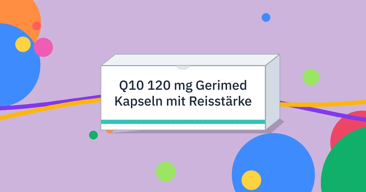 Symbolbild: Packung mit der Aufschrift Q10 120 mg Gerimed Kapseln mit Reisstärke (PZN 09706500) – Verfügbarkeit und Bezug in Apotheken in Frankfurt am Main