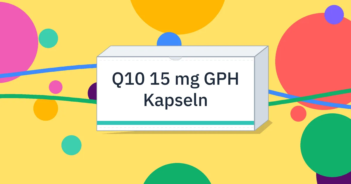 Symbolbild: Packung mit der Aufschrift Q10 15 mg GPH Kapseln (PZN 09721994) – Verfügbarkeit und Bezug in Apotheken in Frankfurt am Main