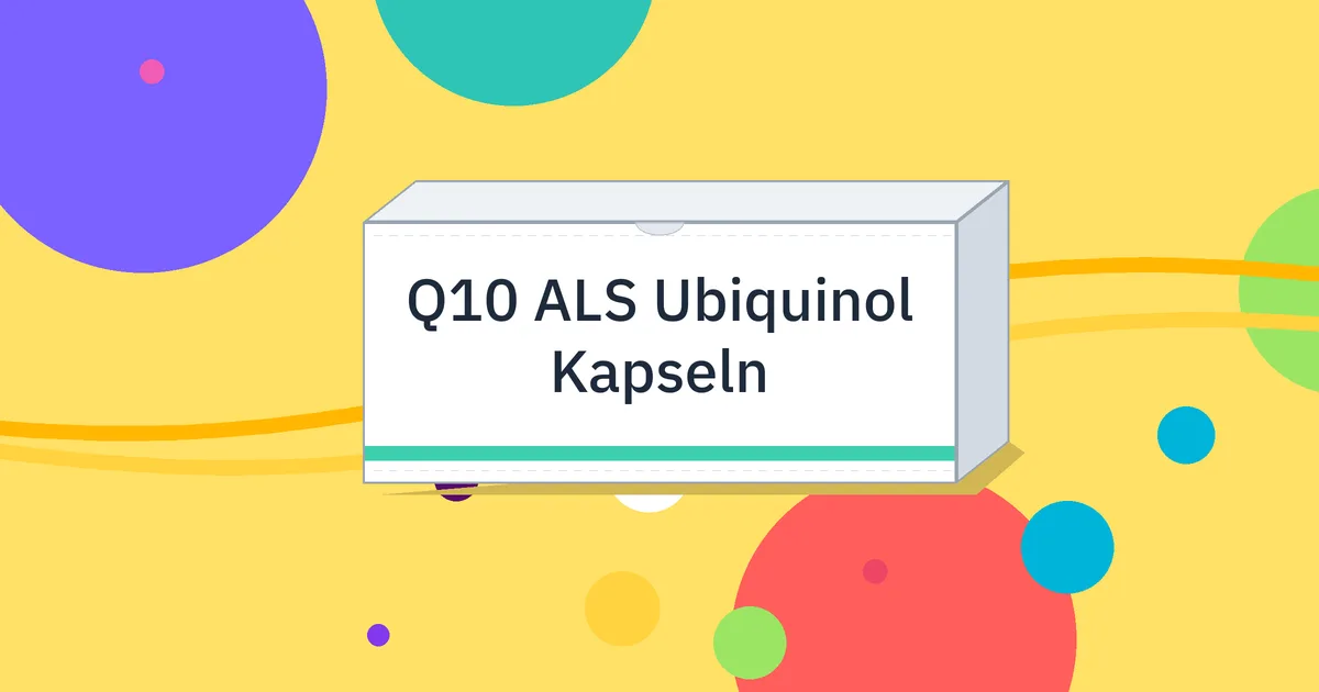 Symbolbild: Packung mit der Aufschrift Q10 ALS Ubiquinol Kapseln (PZN 11548445) – Verfügbarkeit und Bezug in Apotheken in Frankfurt am Main