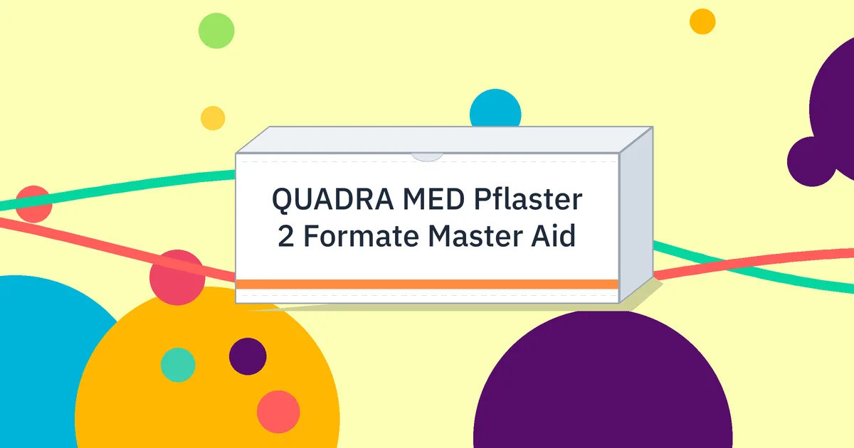 Symbolbild: Packung mit der Aufschrift QUADRA MED Pflaster 2 Formate Master Aid (PZN 20047541) – Verfügbarkeit und Bezug in Apotheken in Frankfurt am Main