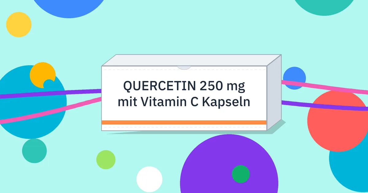 Symbolbild: Packung mit der Aufschrift QUERCETIN 250 mg mit Vitamin C Kapseln (PZN 13835203) – Verfügbarkeit und Bezug in Apotheken in Frankfurt am Main