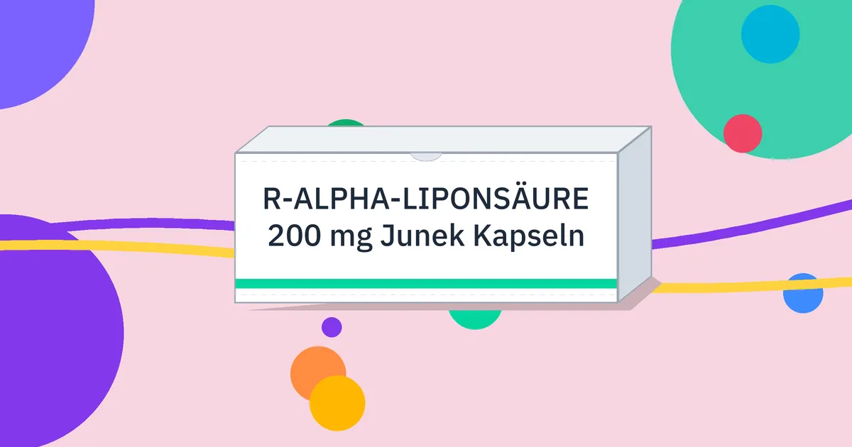 Symbolbild: Packung mit der Aufschrift R-ALPHA-LIPONSÄURE 200 mg Junek Kapseln (PZN 16235107) – Verfügbarkeit und Bezug in Apotheken in Frankfurt am Main