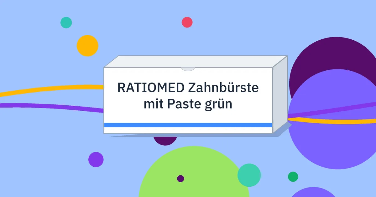 Symbolbild: Packung mit der Aufschrift RATIOMED Zahnbürste mit Paste grün (PZN 14234173) – Verfügbarkeit und Bezug in Apotheken in Frankfurt am Main