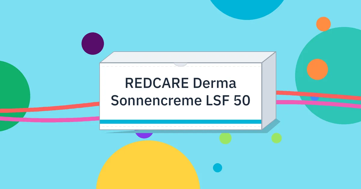 Symbolbild: Packung mit der Aufschrift REDCARE Derma Sonnencreme LSF 50 (PZN 18839683) – Verfügbarkeit und Bezug in Apotheken in Frankfurt am Main