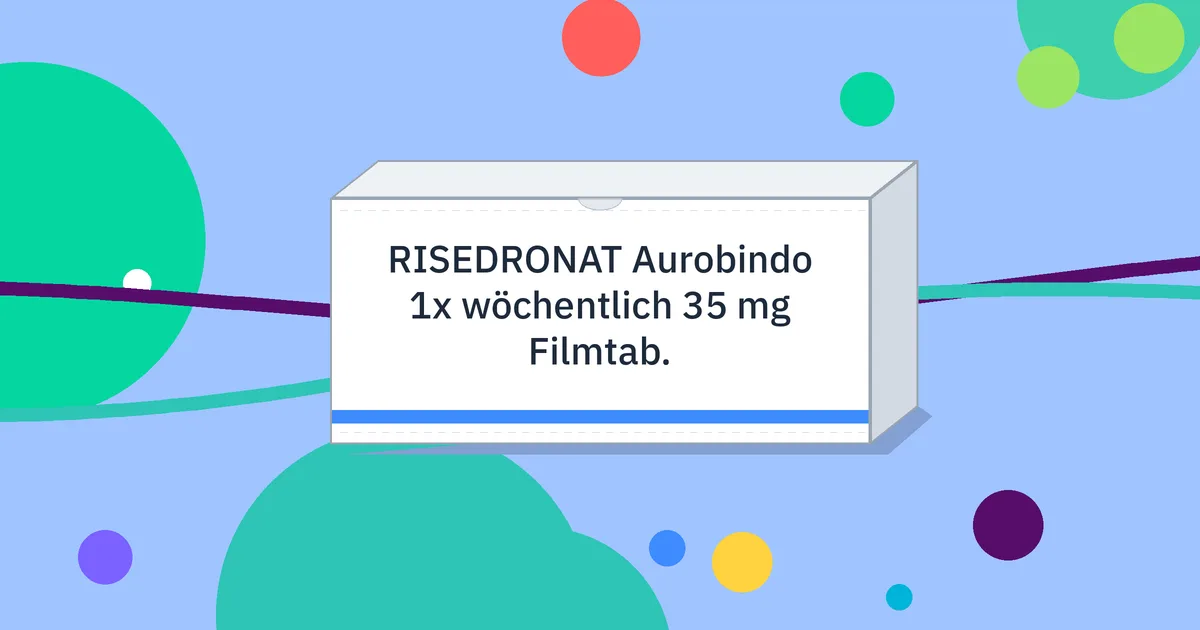 Symbolbild: Packung mit der Aufschrift RISEDRONAT Aurobindo 1x wöchentlich 35 mg Filmtab. (PZN 18165078) – Verfügbarkeit und Bezug in Apotheken in Frankfurt am Main