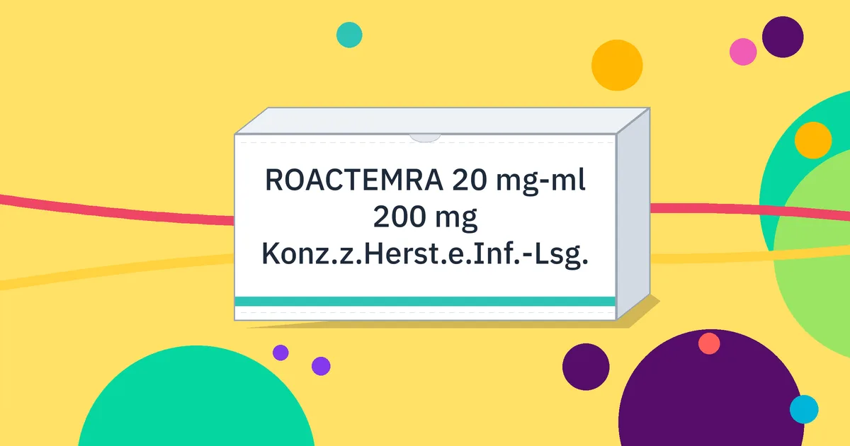 Symbolbild: Packung mit der Aufschrift ROACTEMRA 20 mg-ml 200 mg Konz.z.Herst.e.Inf.-Lsg. (PZN 10533306) – Verfügbarkeit und Bezug in Apotheken in Frankfurt am Main