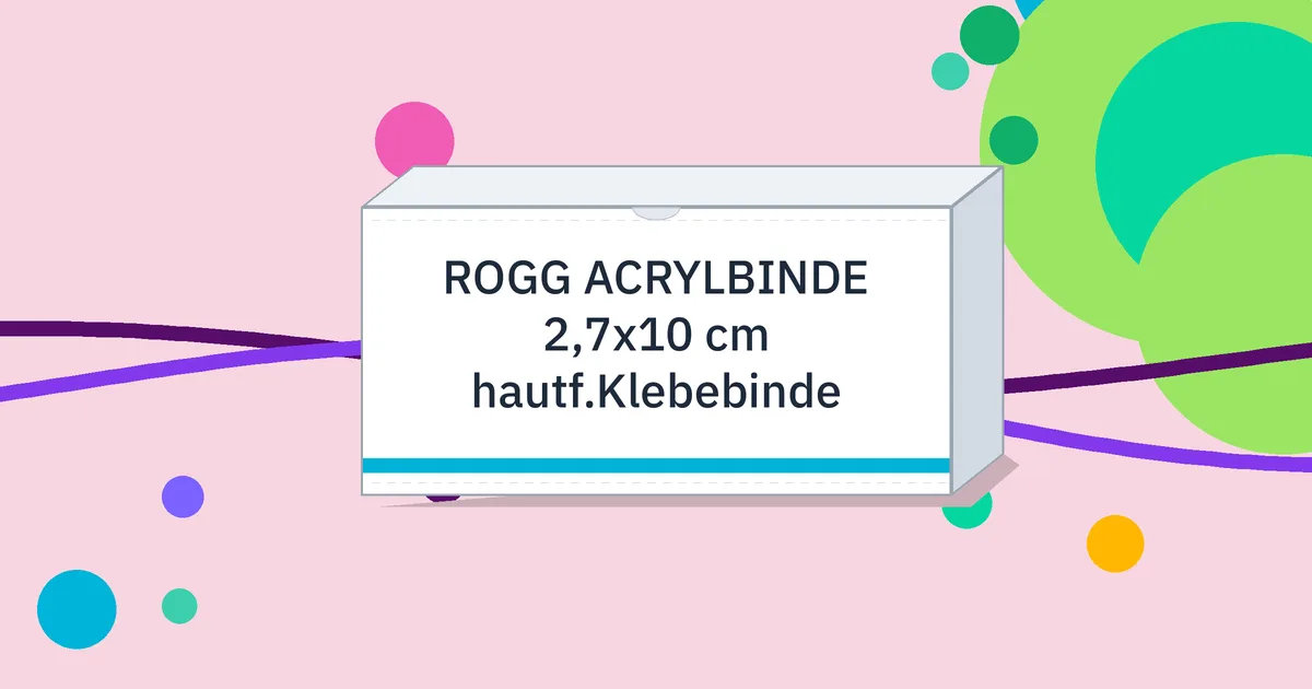Symbolbild: Packung mit der Aufschrift ROGG ACRYLBINDE 2,7x10 cm hautf.Klebebinde (PZN 16530705) – Verfügbarkeit und Bezug in Apotheken in Frankfurt am Main