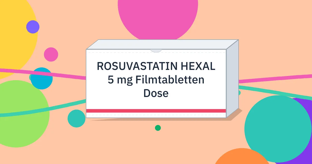 Symbolbild: Packung mit der Aufschrift ROSUVASTATIN HEXAL 5 mg Filmtabletten Dose (PZN 19637935) – Verfügbarkeit und Bezug in Apotheken in Frankfurt am Main