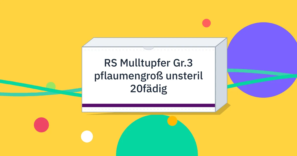 Symbolbild: Packung mit der Aufschrift RS Mulltupfer Gr.3 pflaumengroß unsteril 20fädig (PZN 02956808) – Verfügbarkeit und Bezug in Apotheken in Frankfurt am Main