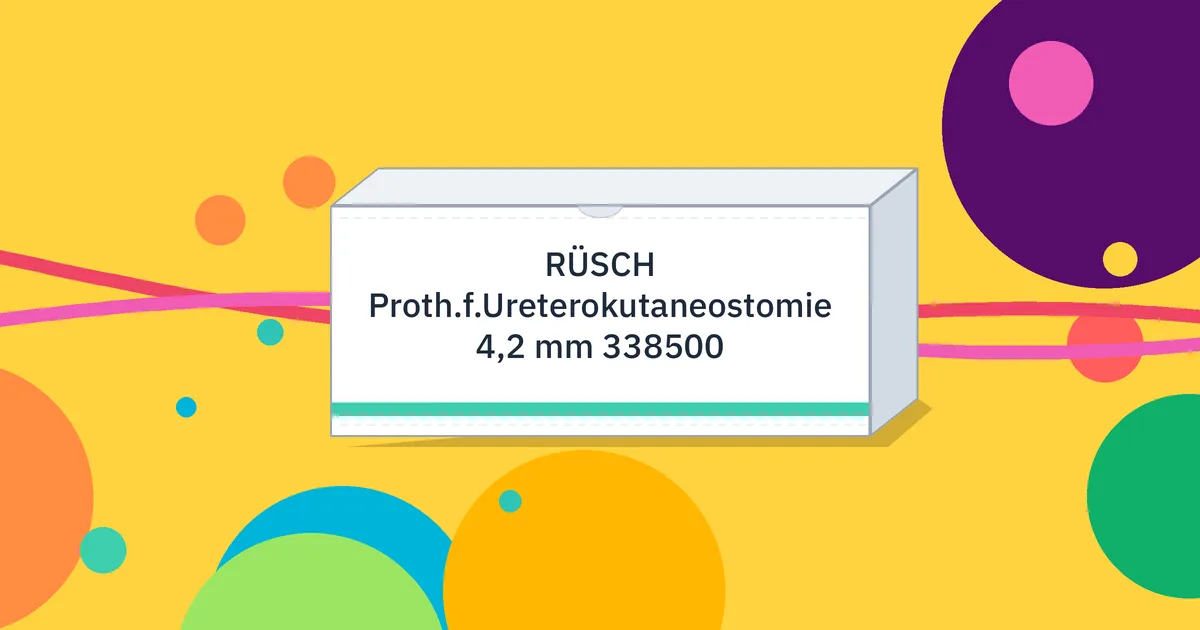 Symbolbild: Packung mit der Aufschrift RÜSCH Proth.f.Ureterokutaneostomie 4,2 mm 338500 (PZN 07399896) – Verfügbarkeit und Bezug in Apotheken in Frankfurt am Main