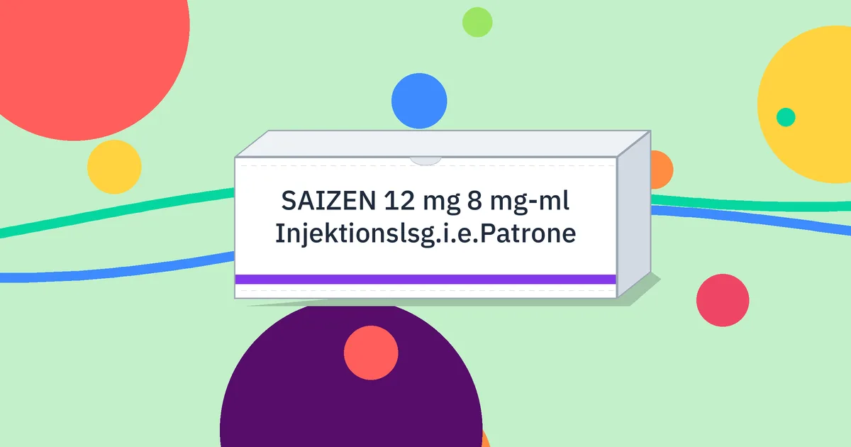 Symbolbild: Packung mit der Aufschrift SAIZEN 12 mg 8 mg-ml Injektionslsg.i.e.Patrone (PZN 07776749) – Verfügbarkeit und Bezug in Apotheken in Frankfurt am Main