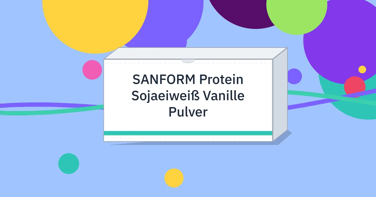 Symbolbild: Packung mit der Aufschrift SANFORM Protein Sojaeiweiß Vanille Pulver (PZN 03480354) – Verfügbarkeit und Bezug in Apotheken in Frankfurt am Main