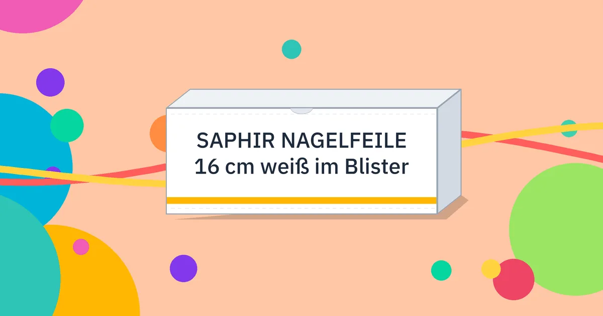 Symbolbild: Packung mit der Aufschrift SAPHIR NAGELFEILE 16 cm weiß im Blister (PZN 08639523) – Verfügbarkeit und Bezug in Apotheken in Frankfurt am Main