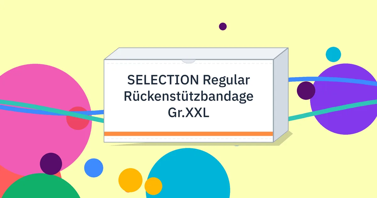 Symbolbild: Packung mit der Aufschrift SELECTION Regular Rückenstützbandage Gr.XXL (PZN 19133548) – Verfügbarkeit und Bezug in Apotheken in Frankfurt am Main