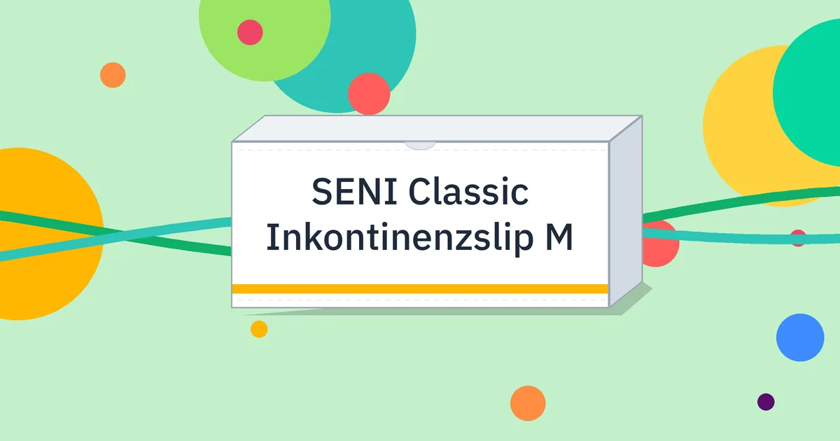 Symbolbild: Packung mit der Aufschrift SENI Classic Inkontinenzslip M (PZN 13334599) – Verfügbarkeit und Bezug in Apotheken in Frankfurt am Main