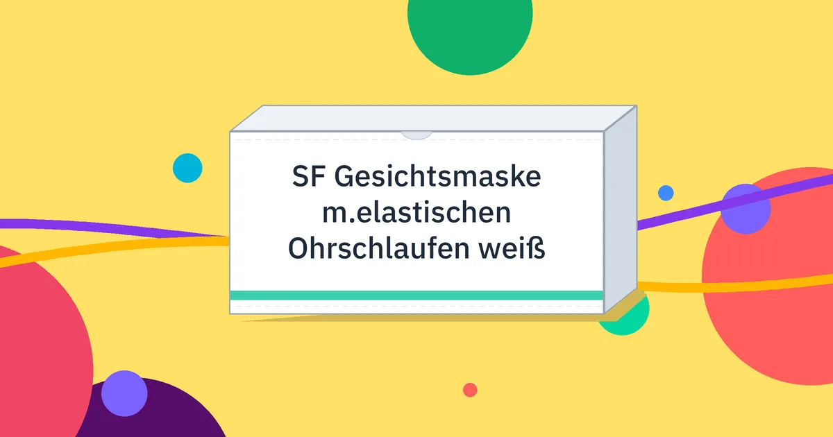 Symbolbild: Packung mit der Aufschrift SF Gesichtsmaske m.elastischen Ohrschlaufen weiß (PZN 15582976) – Verfügbarkeit und Bezug in Apotheken in Frankfurt am Main