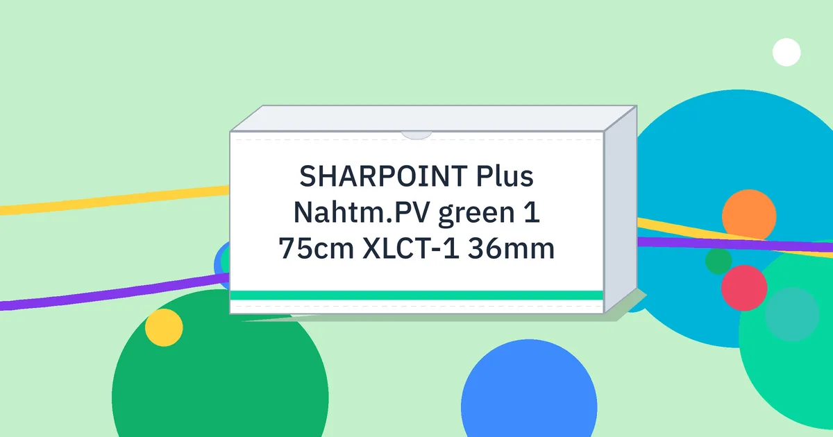 Symbolbild: Packung mit der Aufschrift SHARPOINT Plus Nahtm.PV green 1 75cm XLCT-1 36mm (PZN 17996274) – Verfügbarkeit und Bezug in Apotheken in Frankfurt am Main