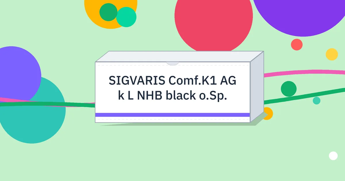 Symbolbild: Packung mit der Aufschrift SIGVARIS Comf.K1 AG k L NHB black o.Sp. (PZN 17099600) – Verfügbarkeit und Bezug in Apotheken in Frankfurt am Main