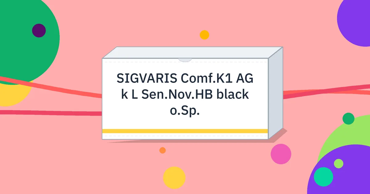 Symbolbild: Packung mit der Aufschrift SIGVARIS Comf.K1 AG k L Sen.Nov.HB black o.Sp. (PZN 17104011) – Verfügbarkeit und Bezug in Apotheken in Frankfurt am Main