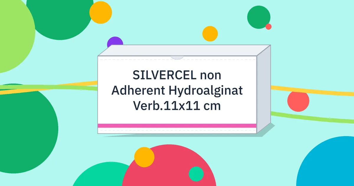 Symbolbild: Packung mit der Aufschrift SILVERCEL non Adherent Hydroalginat Verb.11x11 cm (PZN 05378387) – Verfügbarkeit und Bezug in Apotheken in Frankfurt am Main